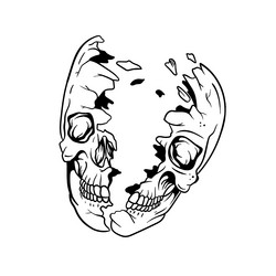 Hand drawn of crushed head skull silhouette Vector Image