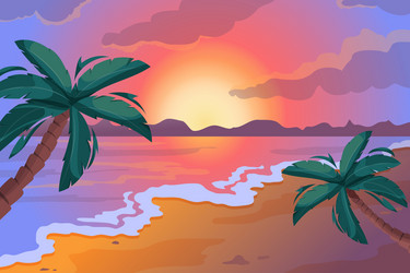 Cartoon ocean sunset landscape beach sunrise Vector Image