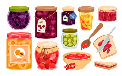 Wide set of different fruit jams Royalty Free Vector Image