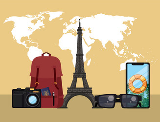 World travel scene with set icons Royalty Free Vector Image