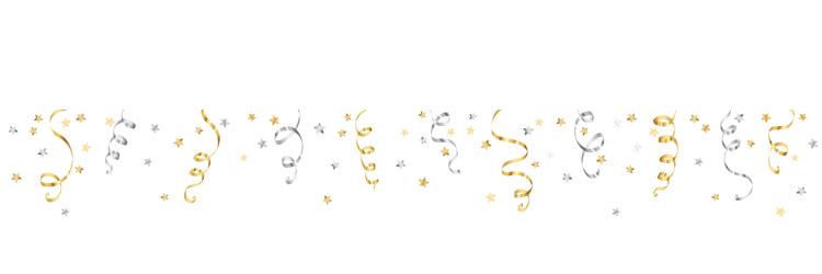 Falling confetti holiday border gold and silver Vector Image