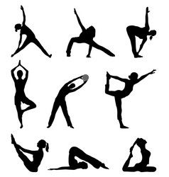 Yoga poses silhouettes Royalty Free Vector Image