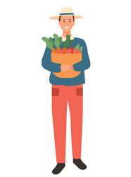 Sticker template with a farmer man holding Vector Image