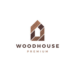 Wooden wood house logo with brown plank Royalty Free Vector
