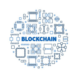 Blockchain technology blue vertical outline banner