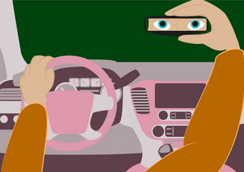 Driver in the car looks rear-view Royalty Free Vector Image