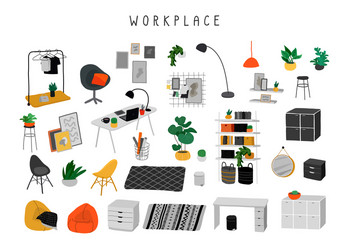 Office interior icons top view Royalty Free Vector Image