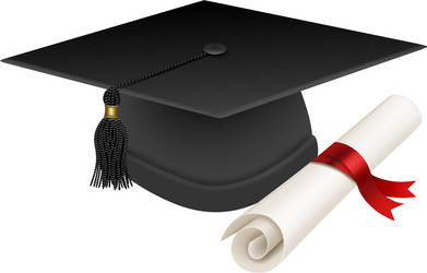 Graduation hat and paper degree certificate Vector Image
