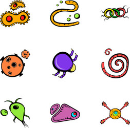 Microbiology icons set cartoon style Royalty Free Vector
