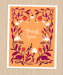 Thank you card with hand drawn flowers leaves Vector Image