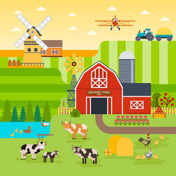 Cartoon farm landscape field with farmers Vector Image