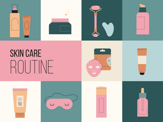 Skin care products skincare routine Royalty Free Vector