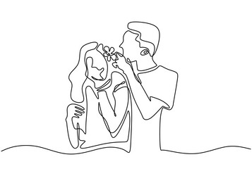Continuous line drawing of loving couple having Vector Image