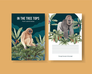 Postcard template with monkey in the jungle Vector Image