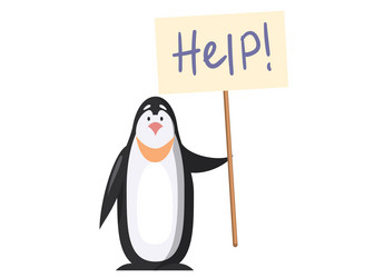 Group of penguin need help stand with sign calling