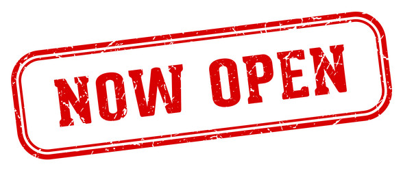 Now open stamp rectangular Royalty Free Vector Image