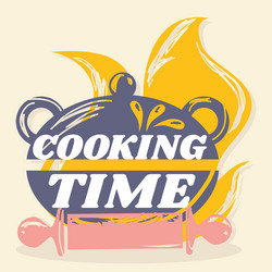 Pot chef hat cooking time sketch style Royalty Free Vector