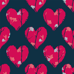 Red flowers kisses dark seamless pattern Vector Image