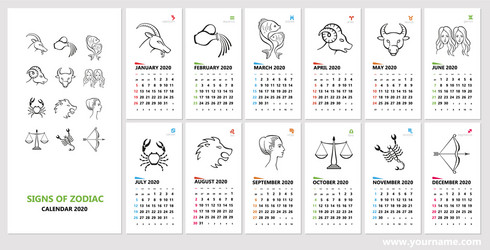 Creative wall calendar 2020 with signs zodiac Vector Image