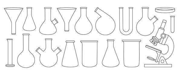 Laboratory glassware outline set Royalty Free Vector Image