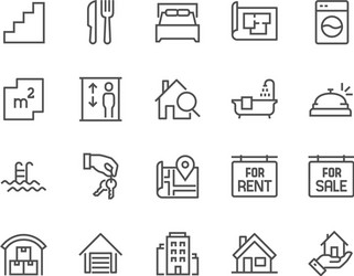 Line home room types icons Royalty Free Vector Image