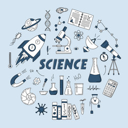 Stem doodle set in circle with rocket Royalty Free Vector