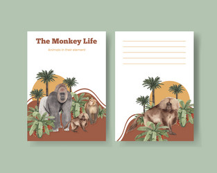 Postcard template with monkey in the jungle Vector Image