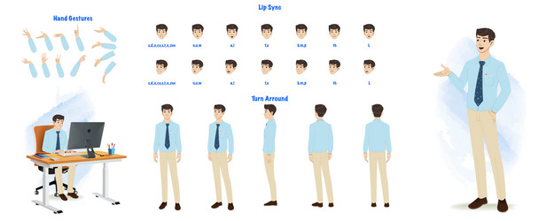 A man modelsheet turn around sheet hand gest Vector Image