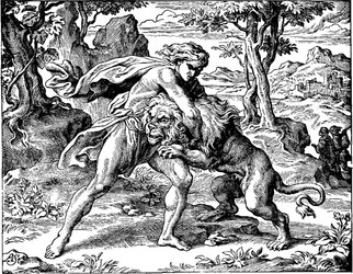 Samson fighting the lion Royalty Free Vector Image
