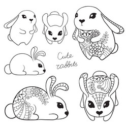 Cute black rabbit set Royalty Free Vector Image