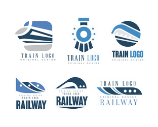 Train and railway logo design with blue shape Vector Image