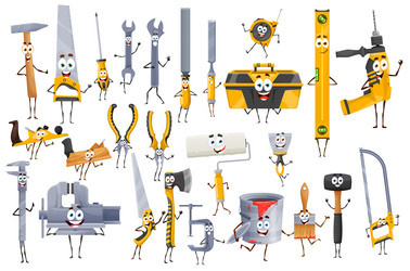 Cartoon diy and construction tool characters Vector Image