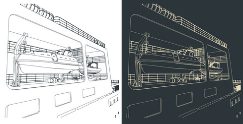 Outline blueprint rescue ship Royalty Free Vector Image