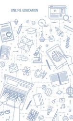 Horizontal banner with hands typing on computer Vector Image