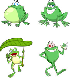 Green frog cartoon characters collection set Vector Image