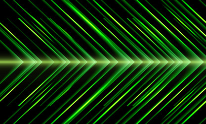 Abstract green light neon arrow direction on black