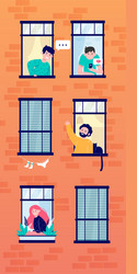 People in windows frames communicating neighbors Vector Image