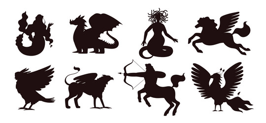 Mythical creature cards set cartoon flat Vector Image