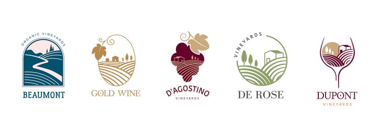 Wine vineyard organic natural winery logo Vector Image