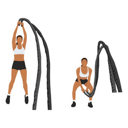 Woman doing battle rope jumping jacks exercise Vector Image