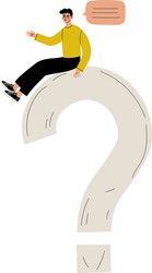 Young man sitting on a big question mark Vector Image