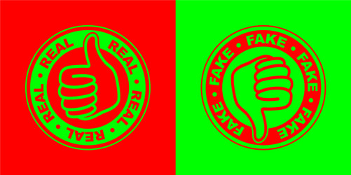 Real and fake thumbs up down icon Royalty Free Vector Image