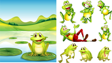 Colorful cartoon background with pond inhabitants Vector Image