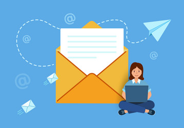 Pretty girl writing email on laptop Royalty Free Vector