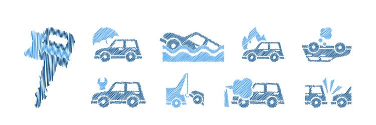 Car insurance icon with blue pen drawn auto Vector Image