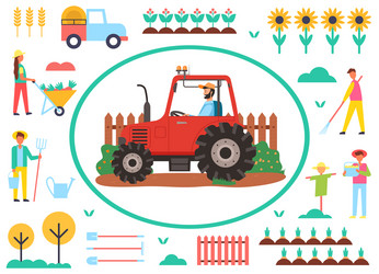 Border template with windmill and tractor Vector Image