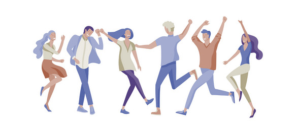 Jumping character in various poses group young Vector Image
