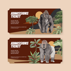Ticket template with monkey in the jungle Vector Image