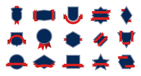 Round badge with blue ribbon isolated on white Vector Image