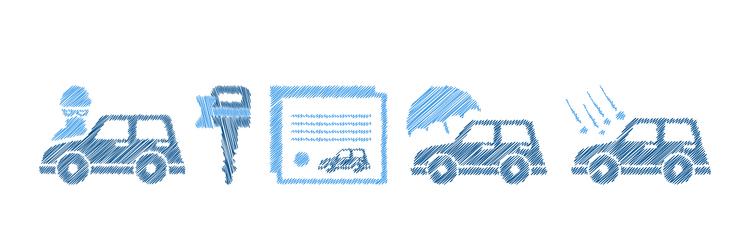 Car insurance icon with blue pen drawn auto Vector Image